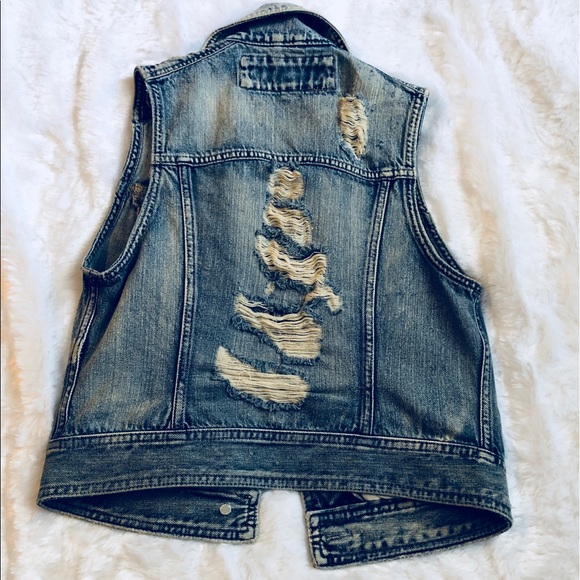 Express | Jackets & Coats | Vintage Denim Ripped Vest | Poshmark